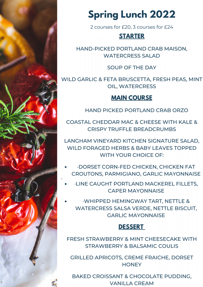 New spring menus at Langham Wine Estate - Dorset Food and Drink News